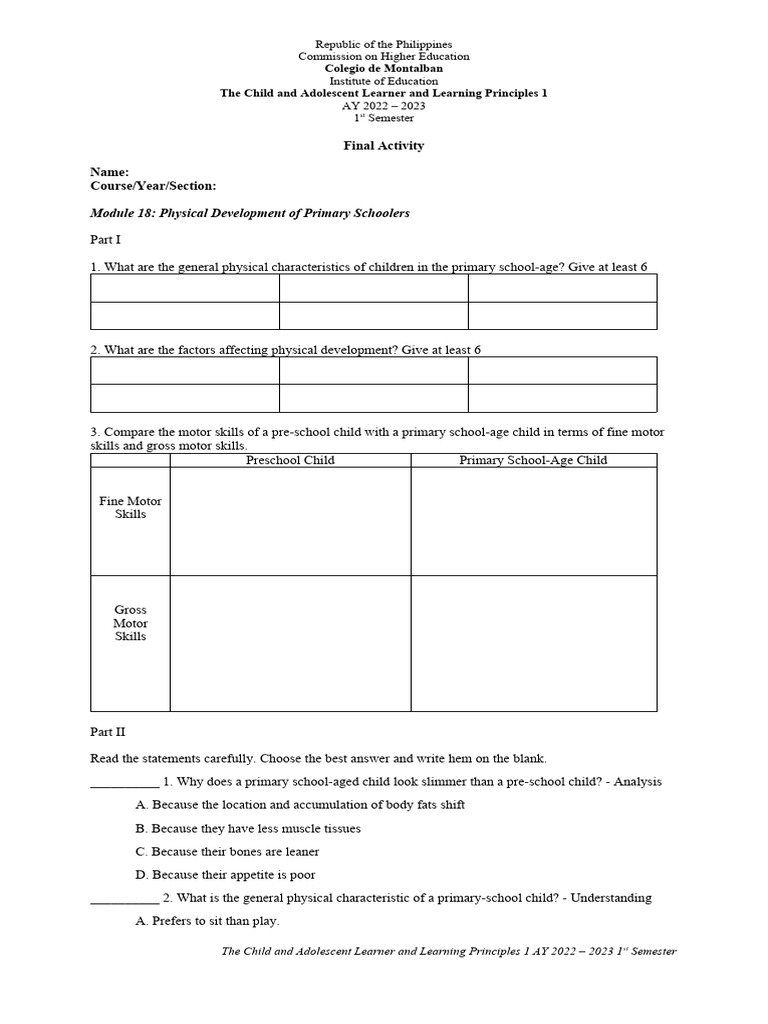 TCALLP 1 Final Activity | PDF | Learning | Adolescence