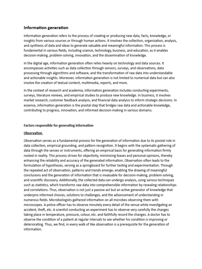 Information Generation | Download Free PDF | Data | Information