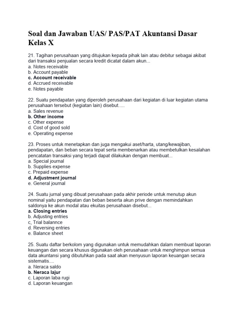 Soal Dan Jawaban UAS AKUNTANSI DASAR | PDF
