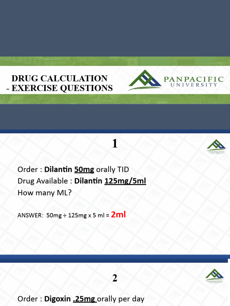 Drug Calculation Practice Questions | PDF | Drugs | Pharmacology