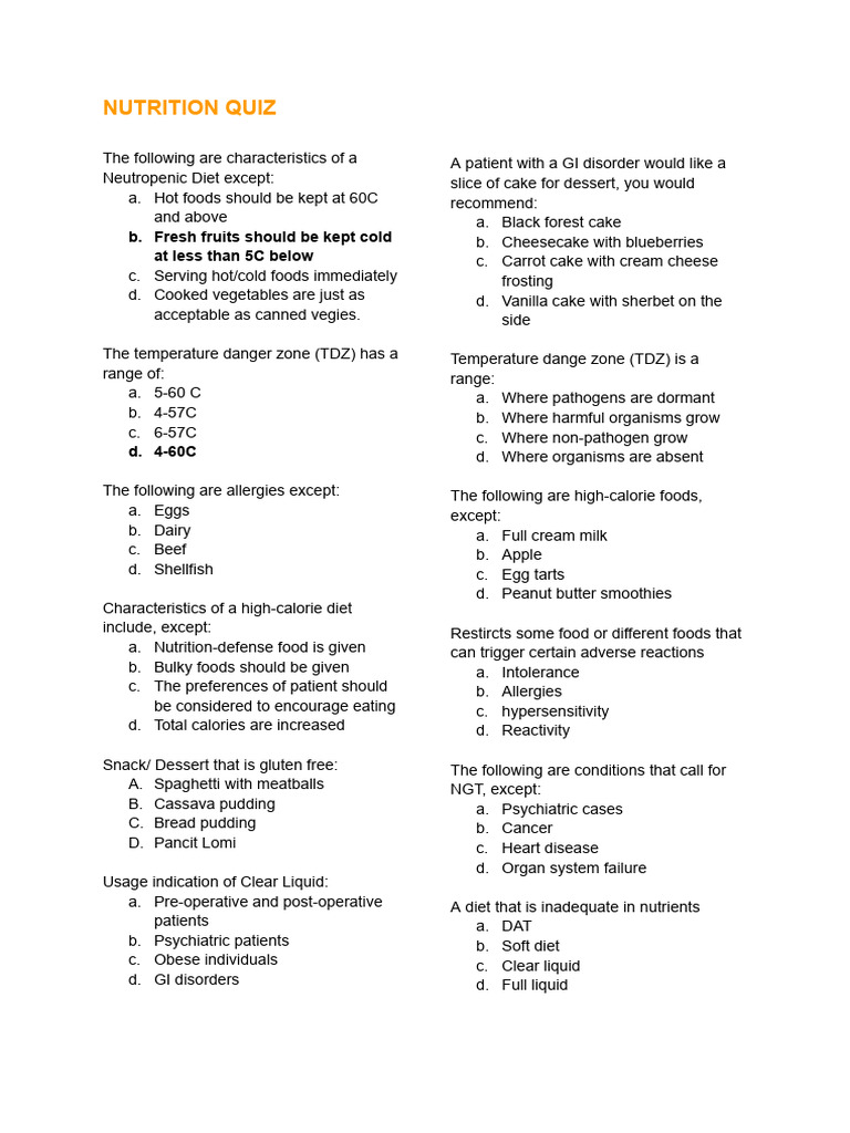 Nutrition Quiz | PDF | Clinical Medicine | Determinants Of Health