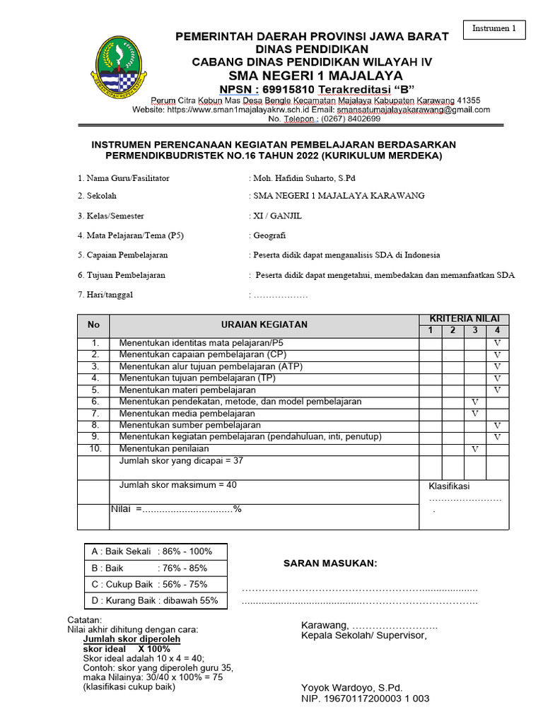 Instrumen Supervisi Akademik Geografi (KurMer-P5) | PDF
