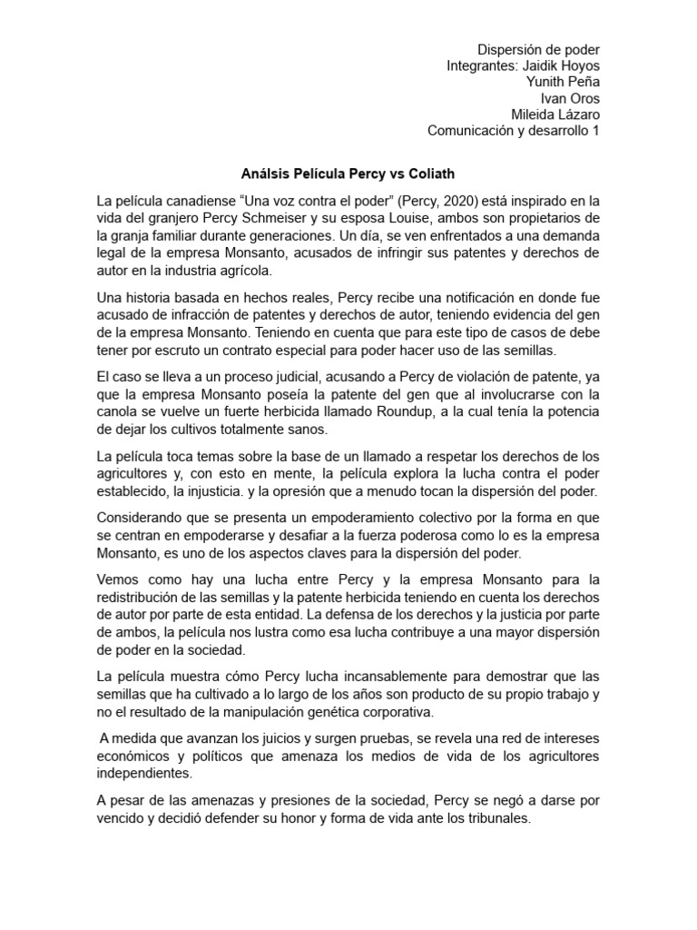 Análsis Película Percy Vs Coliath | PDF | Monsanto | Agricultura
