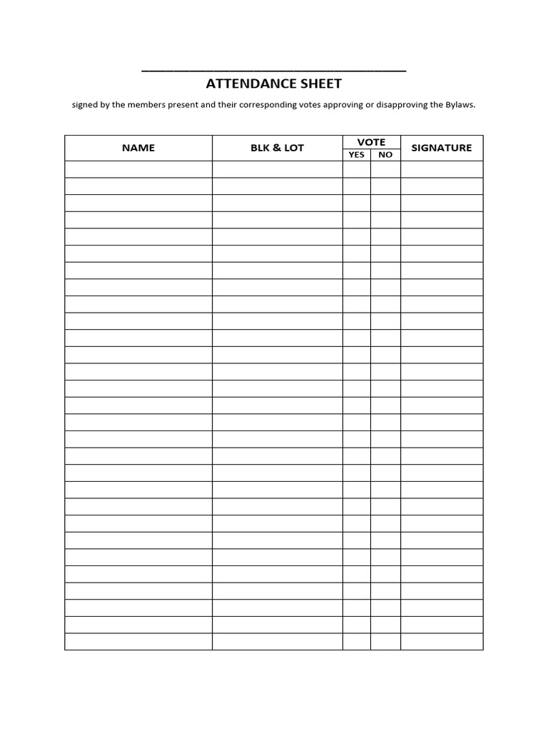 Attendance Sheet - Hoa by Laws | PDF