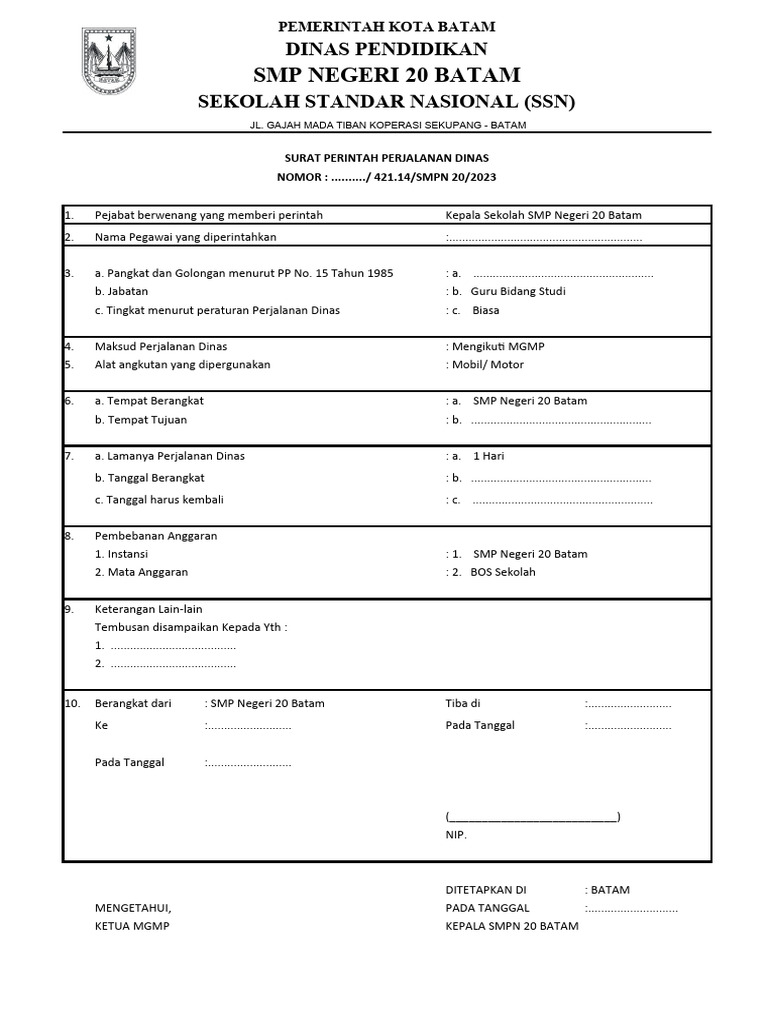 Format SPPD MGMP Sekolah Tahun 2023 | PDF
