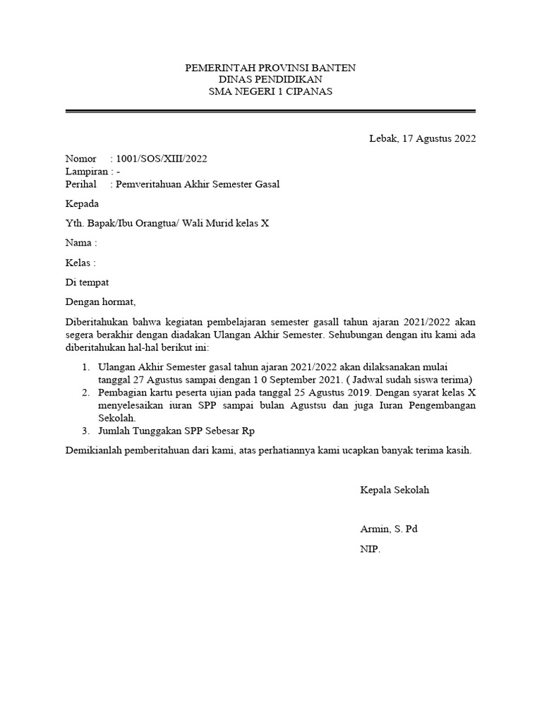 Contoh Surat Pemberitahuan | PDF