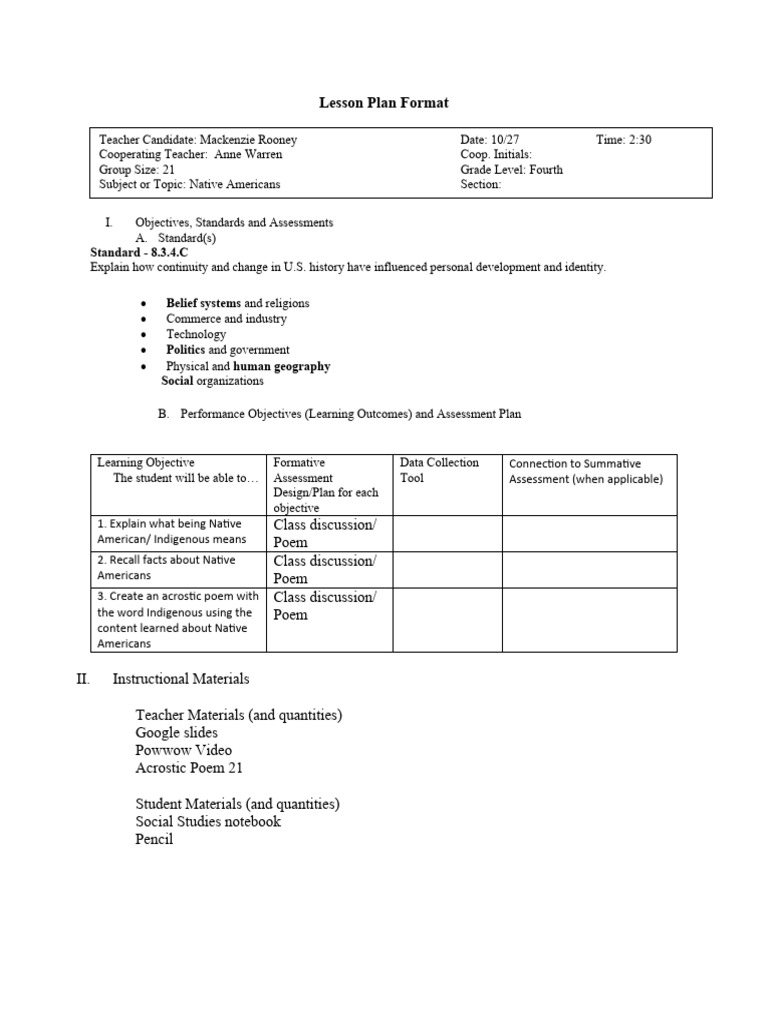 Native American Lesson Plan for Kids | PDF | Indigenous Peoples Of The ...