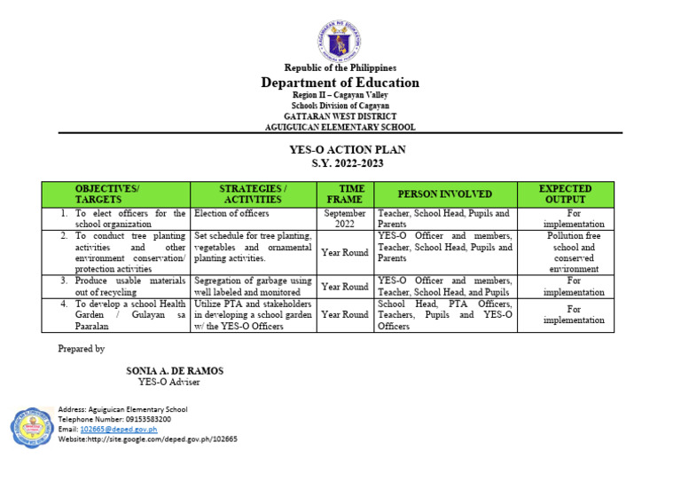 YES-O Action Plan | PDF | Pollution | Environmental Issues