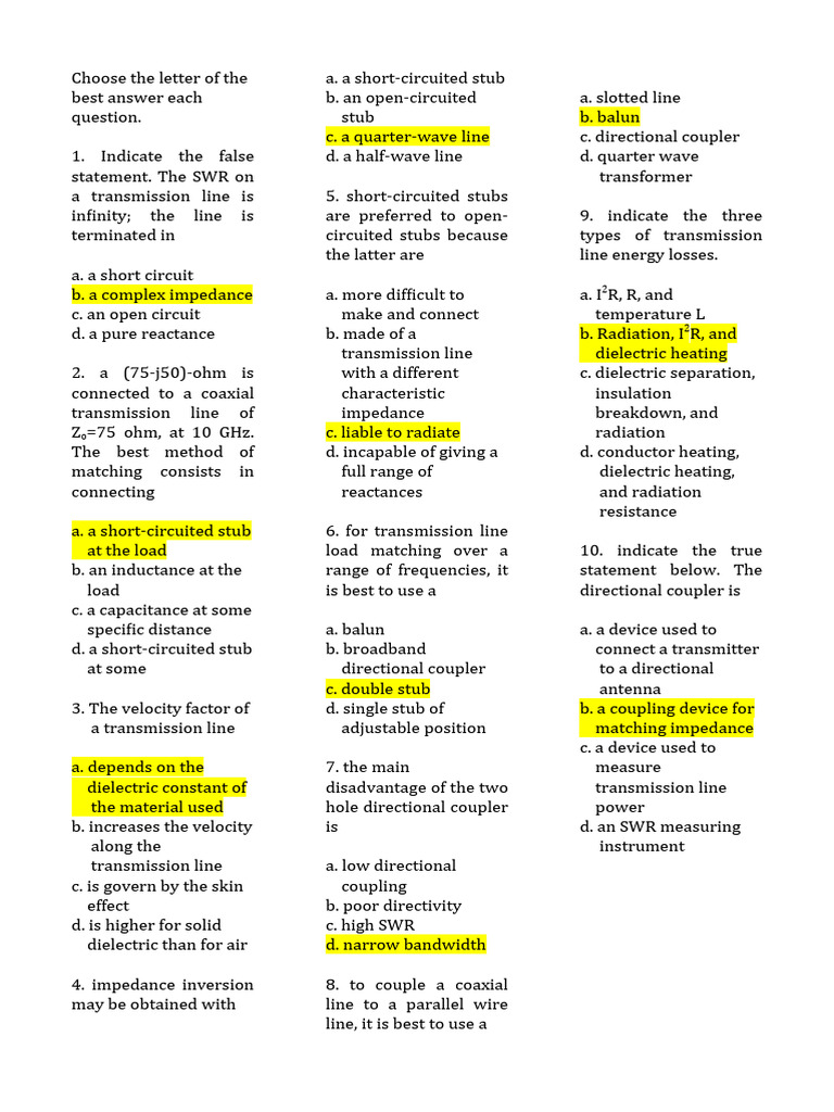 MCQ Transmission | PDF | Transmission Line | Electrical Impedance