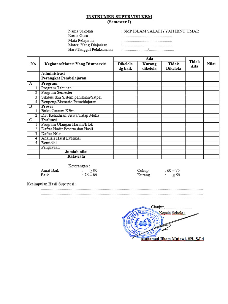 INSTRUMEN SUPERVISI KBM 30 | PDF