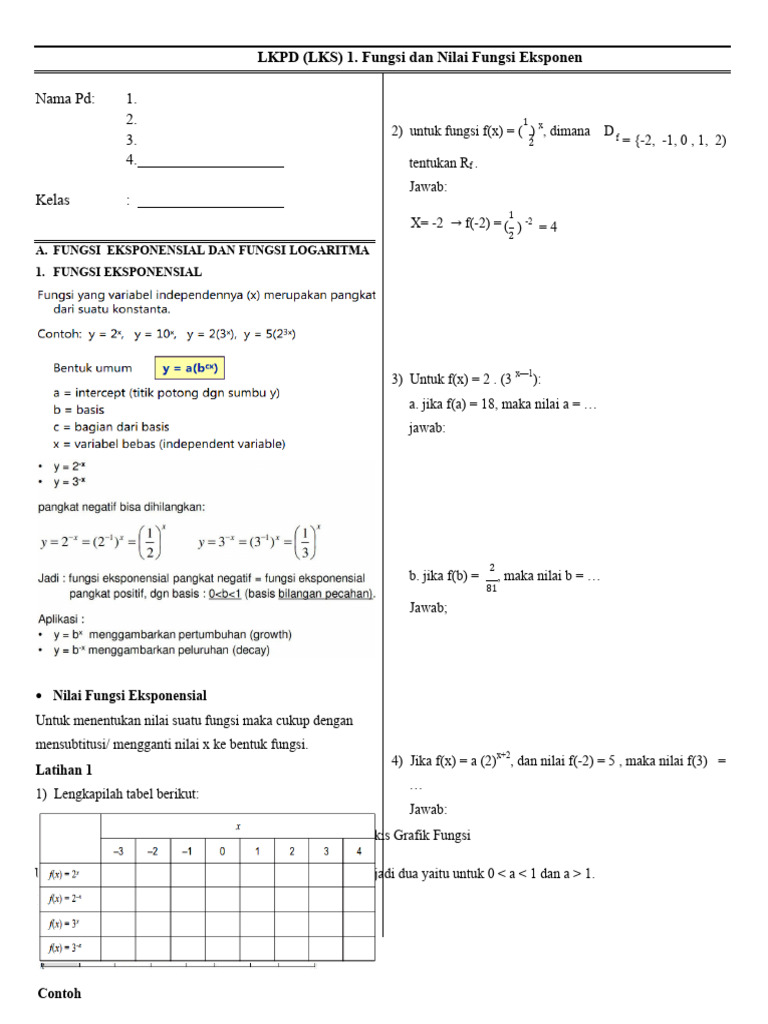 Contoh LKPD (LKS) 1 Fungsi Dan Nilai Fungsi | PDF