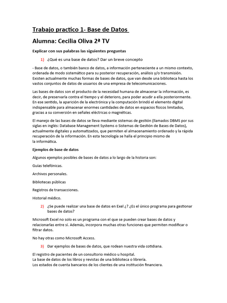 Trabajo Practico 1 de Informatica | PDF | Bases de datos | Informática