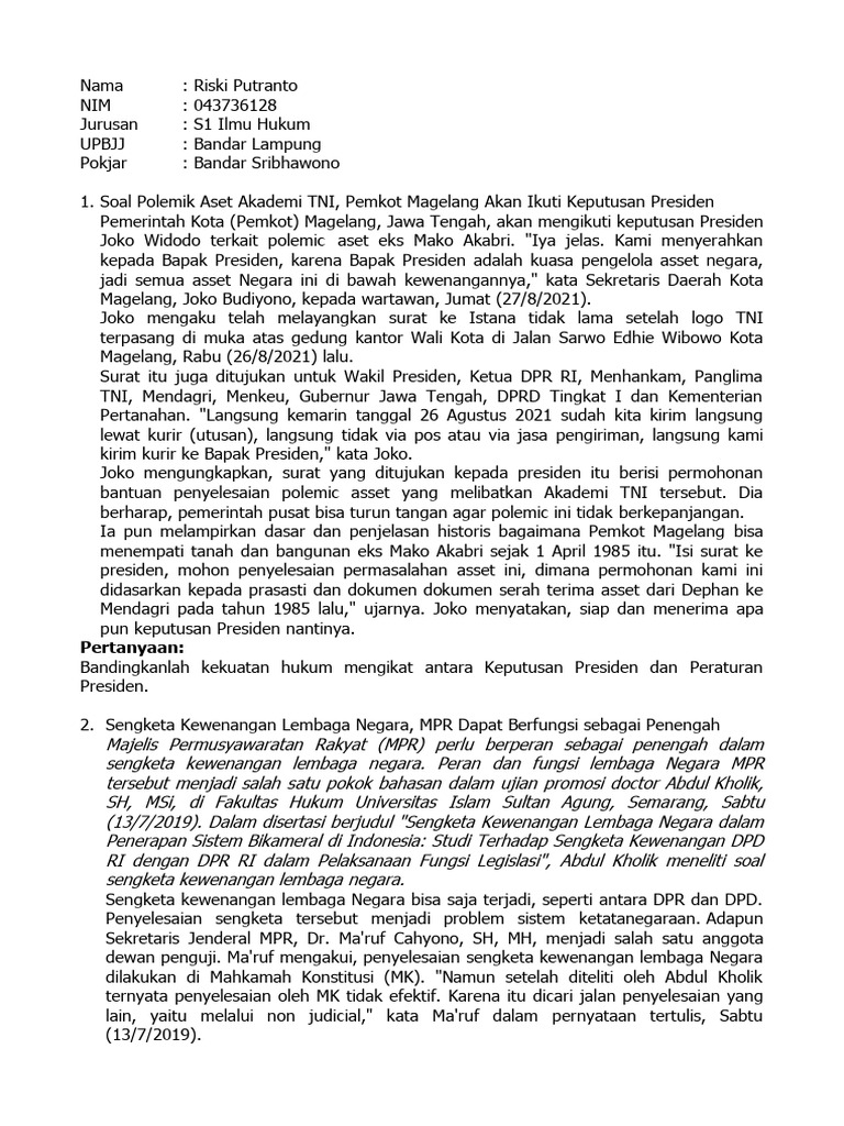 Tugas 2 Ilmu Perundang-Undangan | PDF | Politik