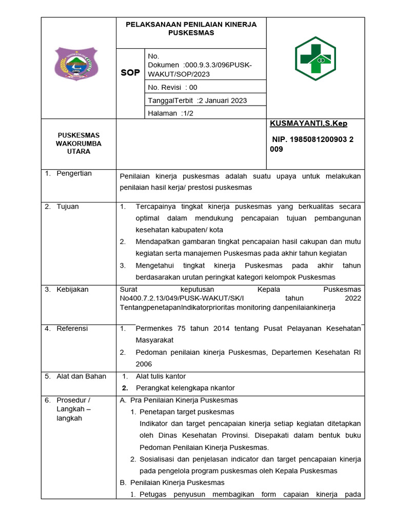 SOP Pelaksanaan Penilaian Kinerja | PDF