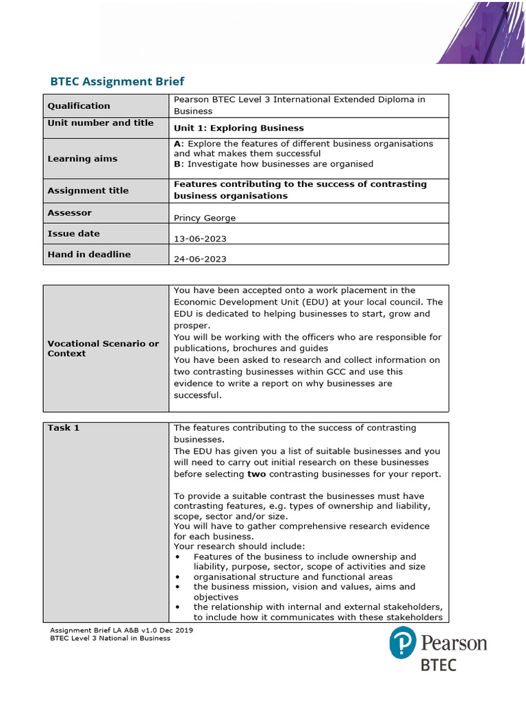 Unit 1 Exploring Business Aab Learning Aims Ab Pdf Cognitive Science Learning
