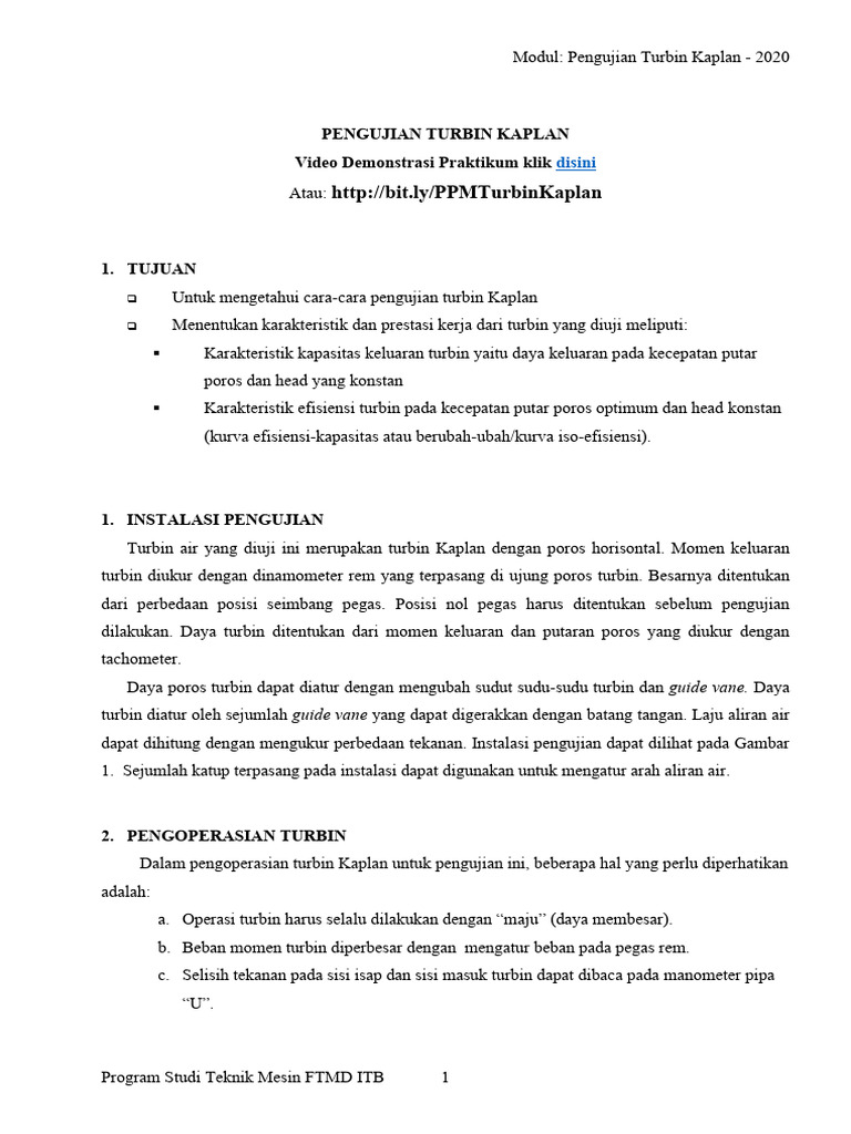 Modul Pengujian Turbin Kaplan | PDF