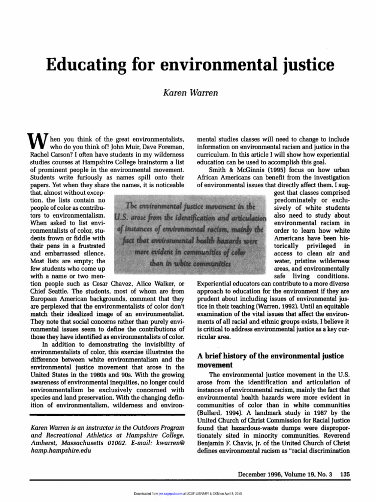 Educating For Environmental Justice - Warren 1996 | PDF ...