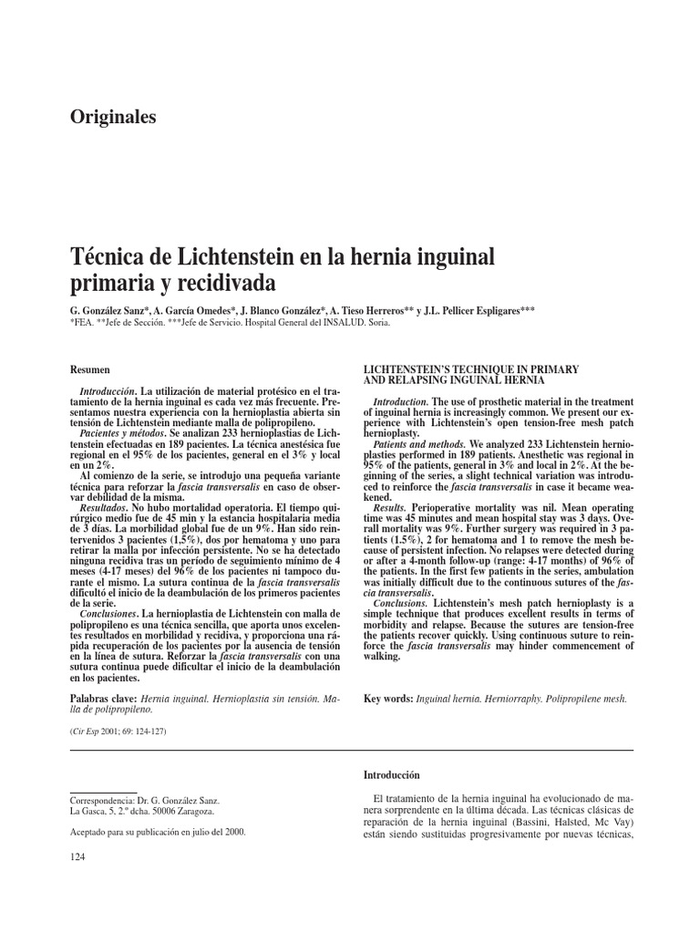 Hernia Inguinal - Técnica de Lichtenstein | PDF | Cirugía