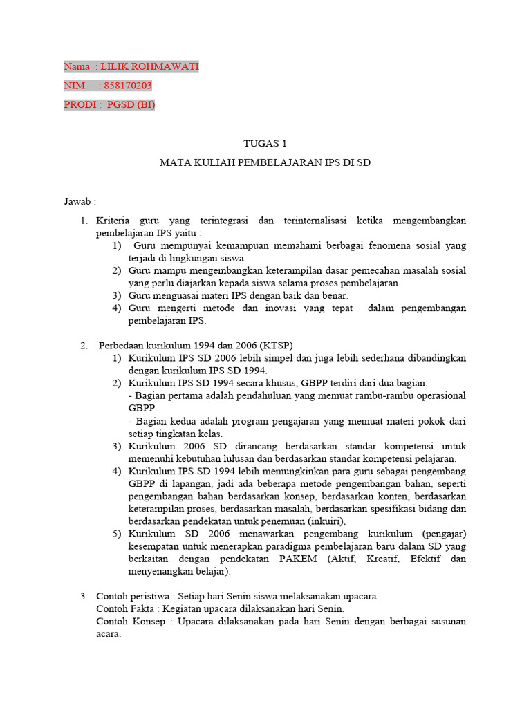 Tugas 1 Pembelajaran Ips Sd. | PDF