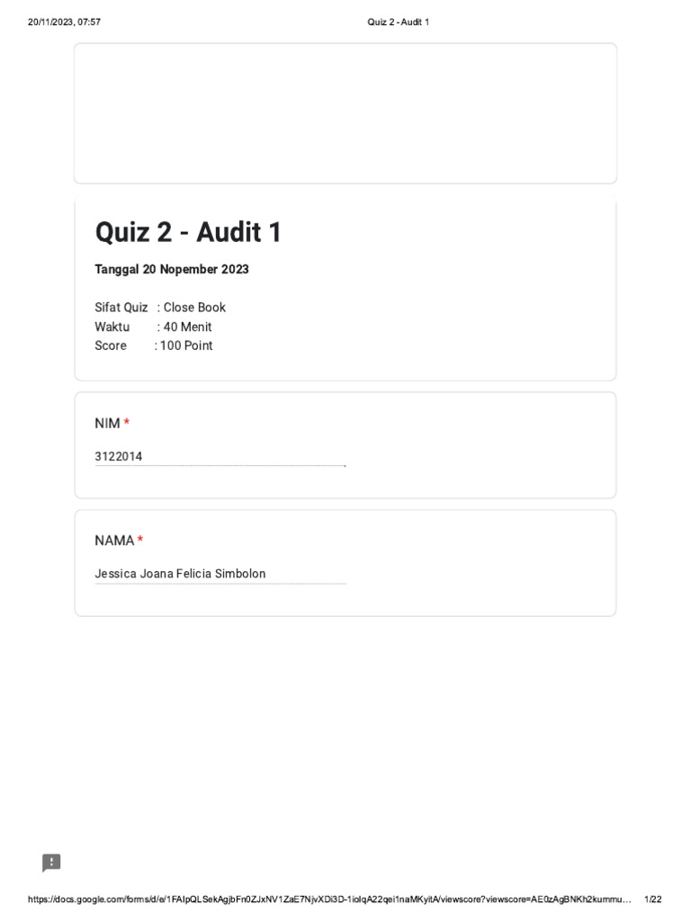 Quiz 2 - Audit 1 | PDF