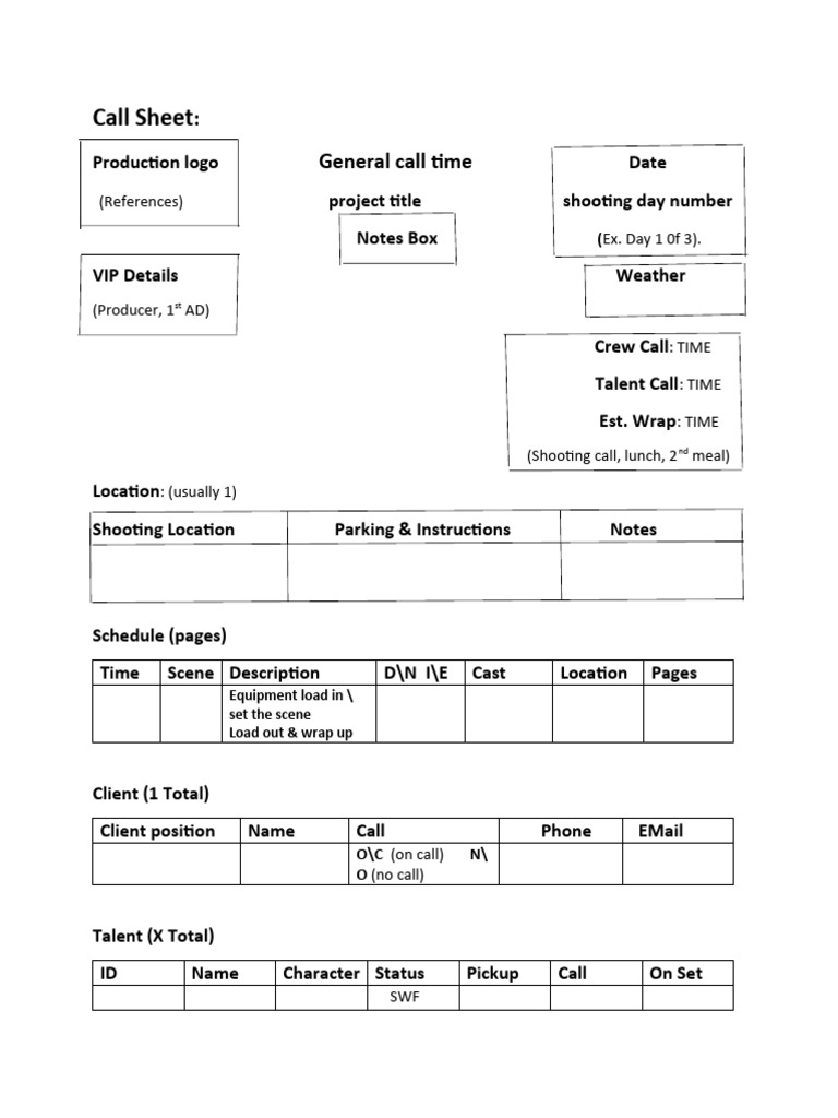 Call Sheet Definition | PDF
