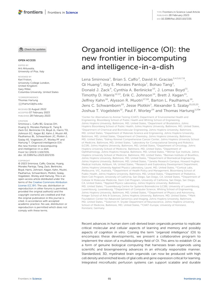 Organoid Intelligence (OI) The Nre Frontier in Biocumputing and Intelligence in A Dish | PDF ...