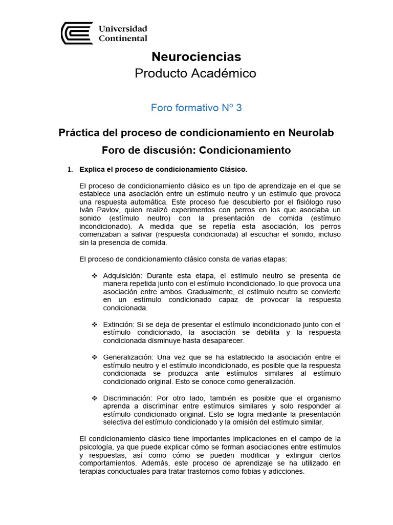 Foro3 - Neurociencias | PDF | Procesos mentales | Conceptos psicologicos
