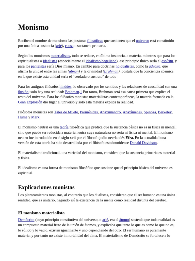 MONISMO | PDF | Monismo | Teoria de la mente