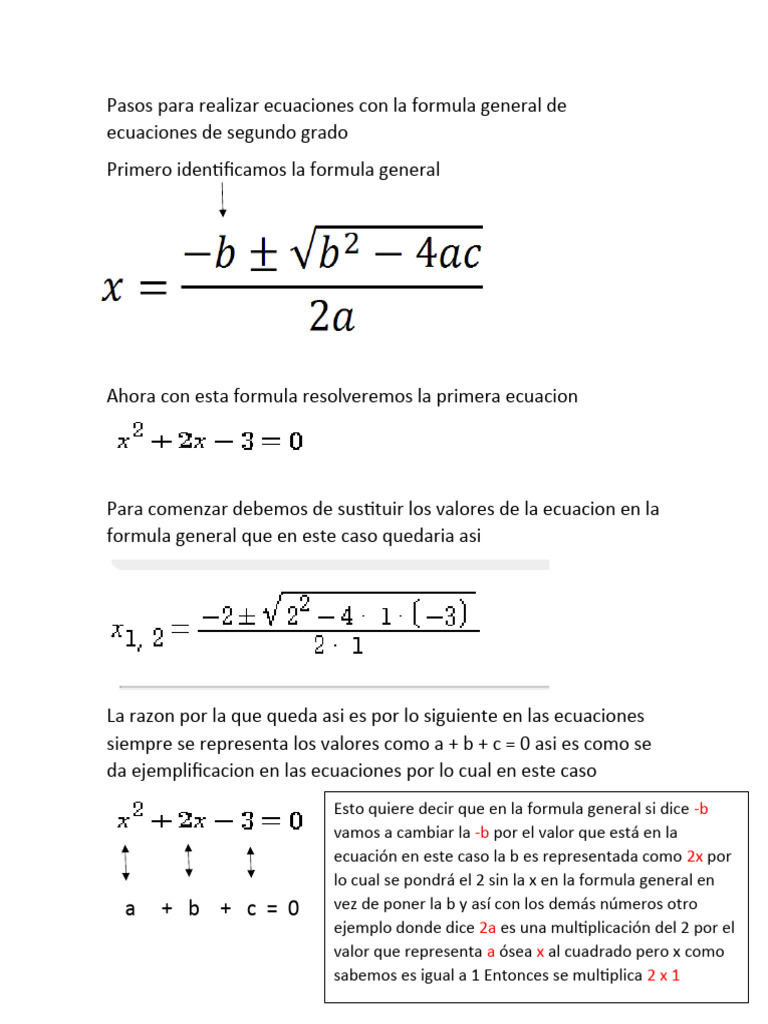 Pasos para Realizar Ecuaciones Con La Formula General de Ecuaciones de ...