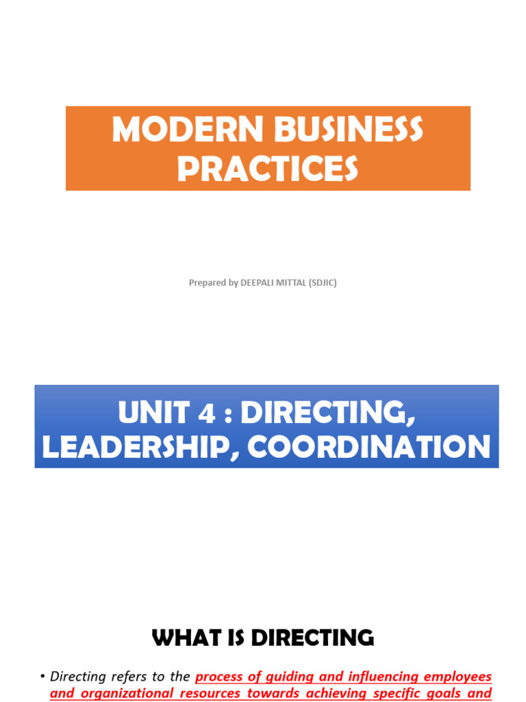 Unit 4 - Directing, Leadership, Coordination | Download Free PDF ...