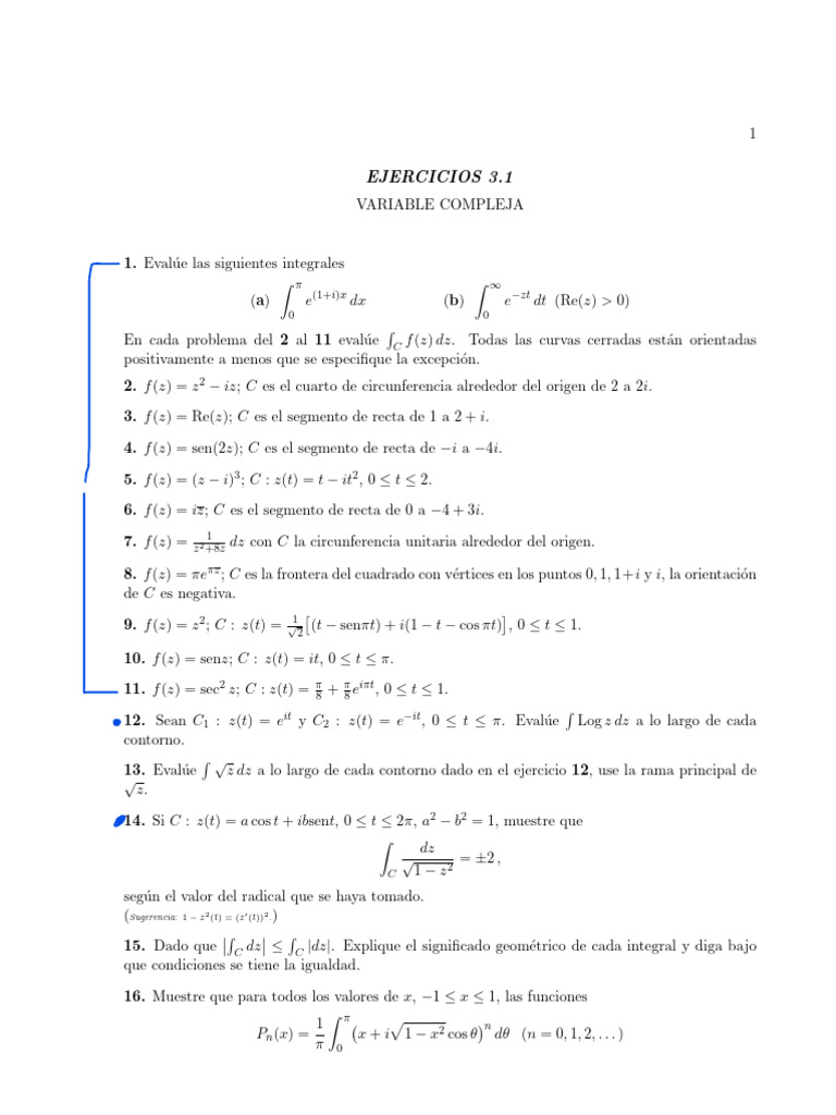 Ejercicios 3.2 Variable Compleja | PDF | Integral | Análisis complejo