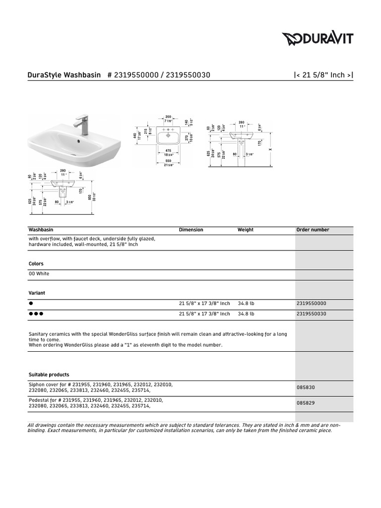 Durastyle Washbasin # 2319550000 / 2319550030 | PDF