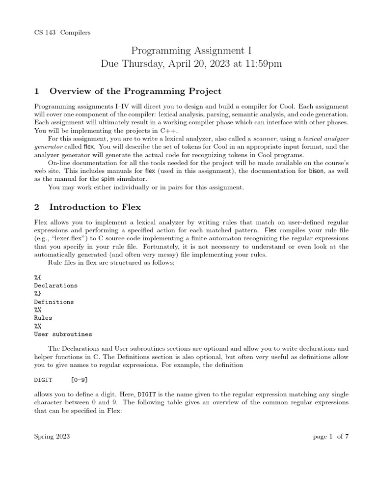 Programming Assignment I Due Thursday, April 20, 2023 at 11:59pm | PDF | Computer Science ...