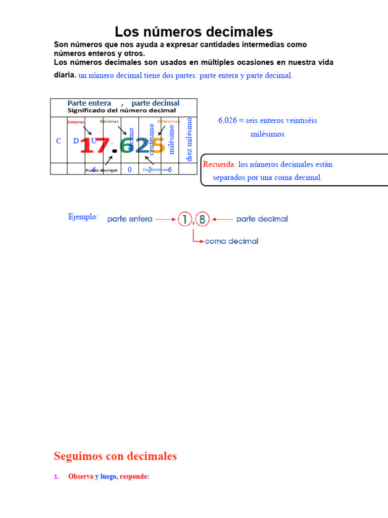 Los Números Decimales | PDF | Decimal | Notación