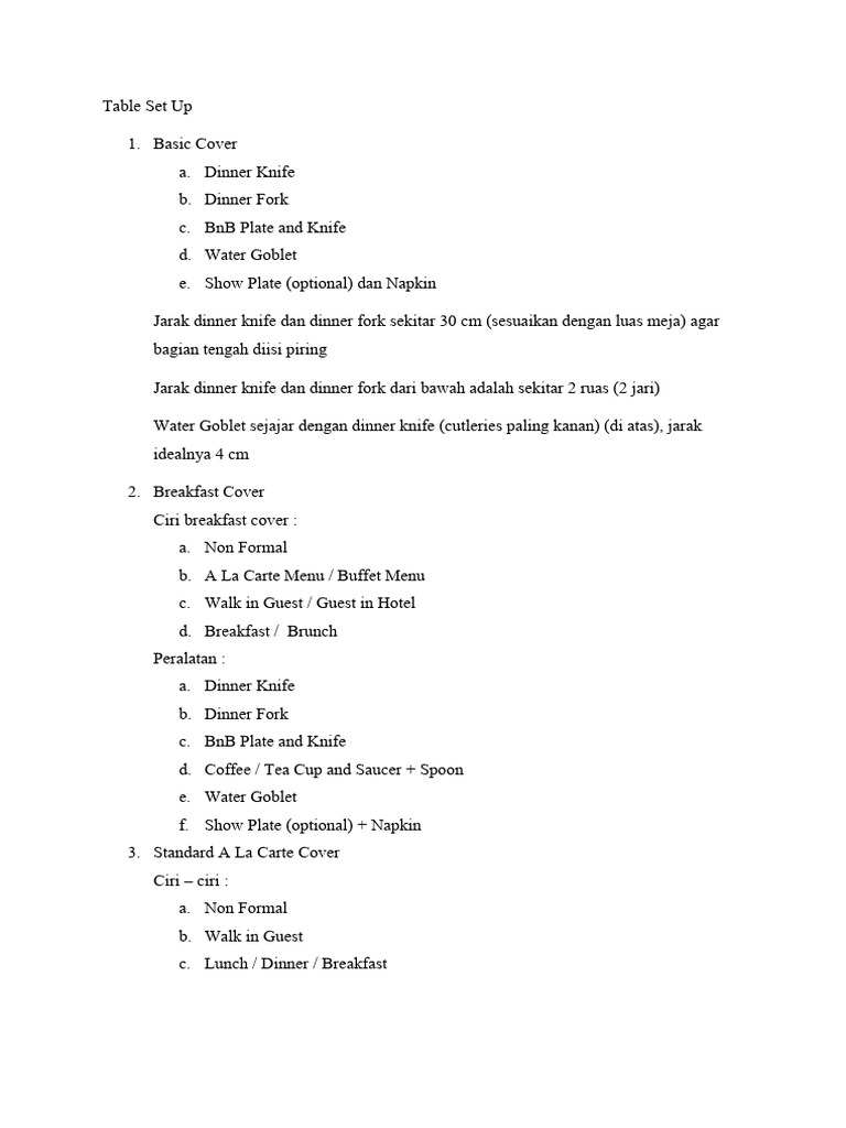 Panduan Tata Hidang Meja Makan | PDF | Memasak, Makanan, & Anggur