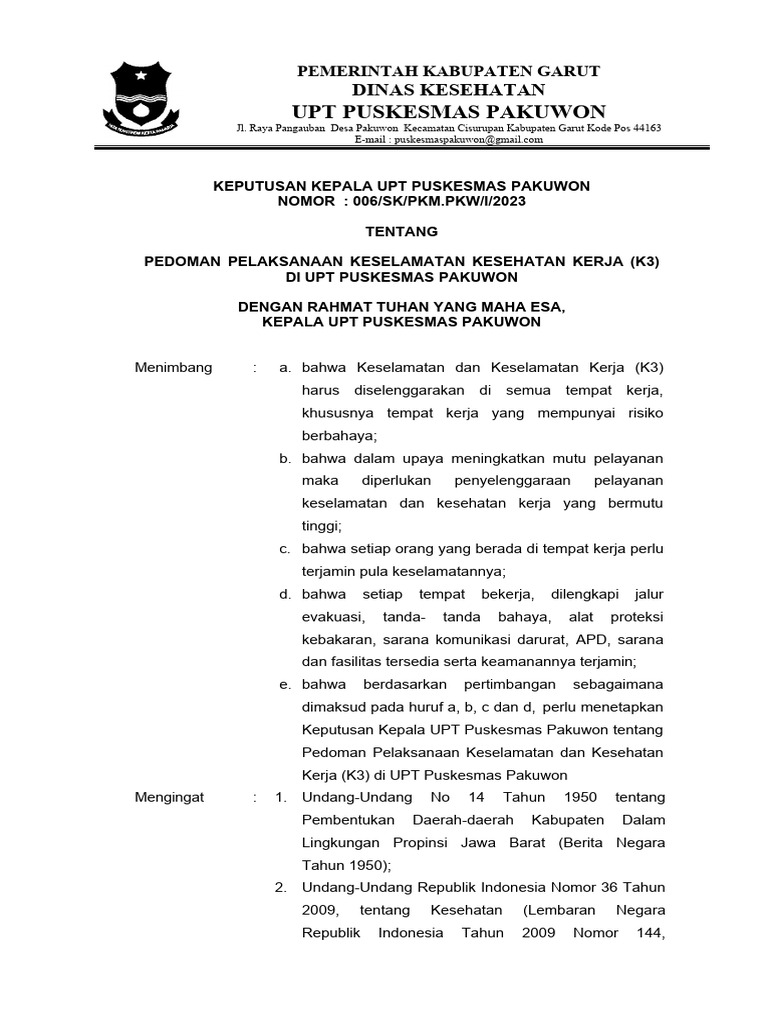 1.3.6.a 006 SK PEDOMAN PELAKSANAAN KESELAMATAN KESEHATAN KERJA (K3) 03 ...