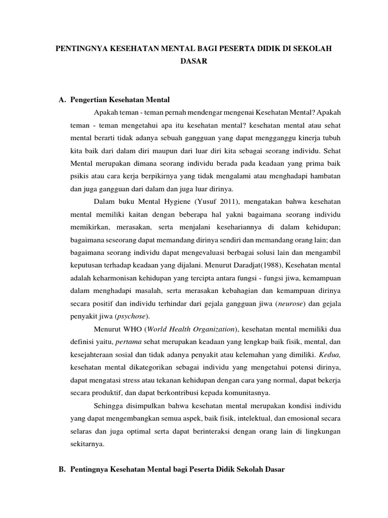 Pentingnya Kesehatan Mental Bagi Peserta Didik Di Sekolah Dasar | PDF | Pengembangan Diri