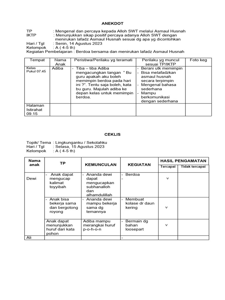 Format Asesmen & Rapot | PDF