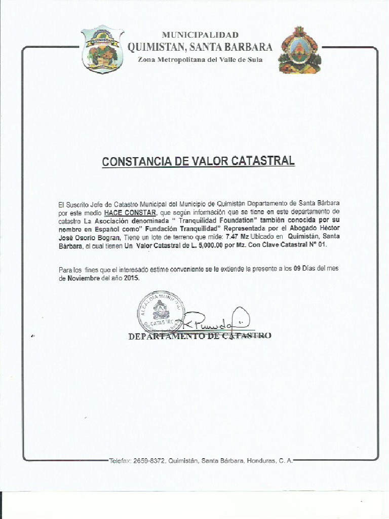 Constancia de Valor Catastral | PDF