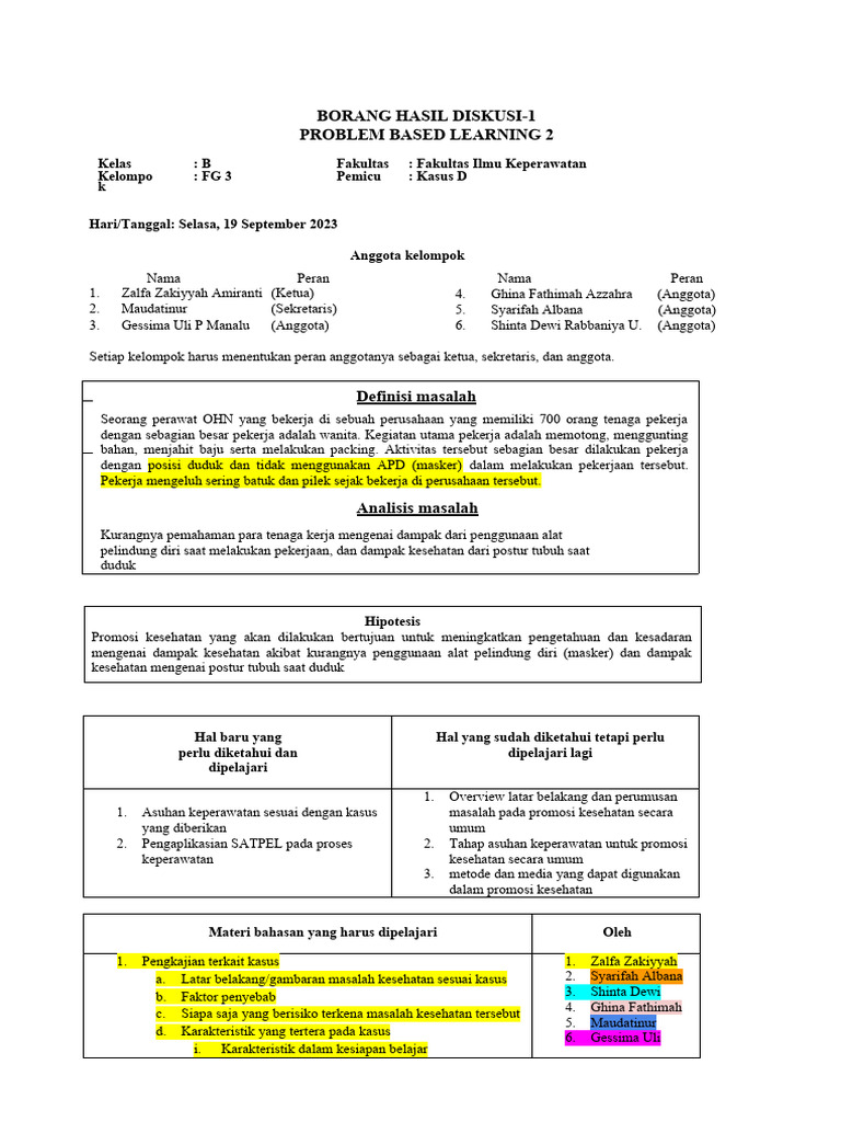 FG 3 - Borang PBL 2 | PDF | Pengembangan Diri