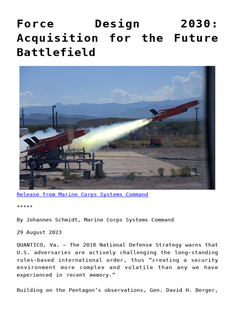 Force Design 2030 Acquisition For The Future Battlefield | PDF | United ...