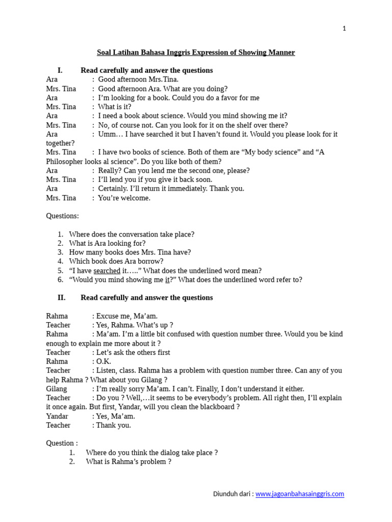 123dok Com Soal Latihan Bahasa Inggris Expression Of Showing Manner