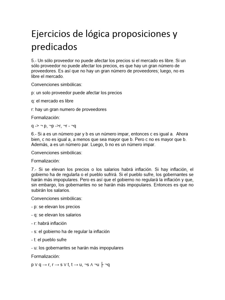 Ejercicios de Lógica Proposiciones y Predicados | PDF | Lógica