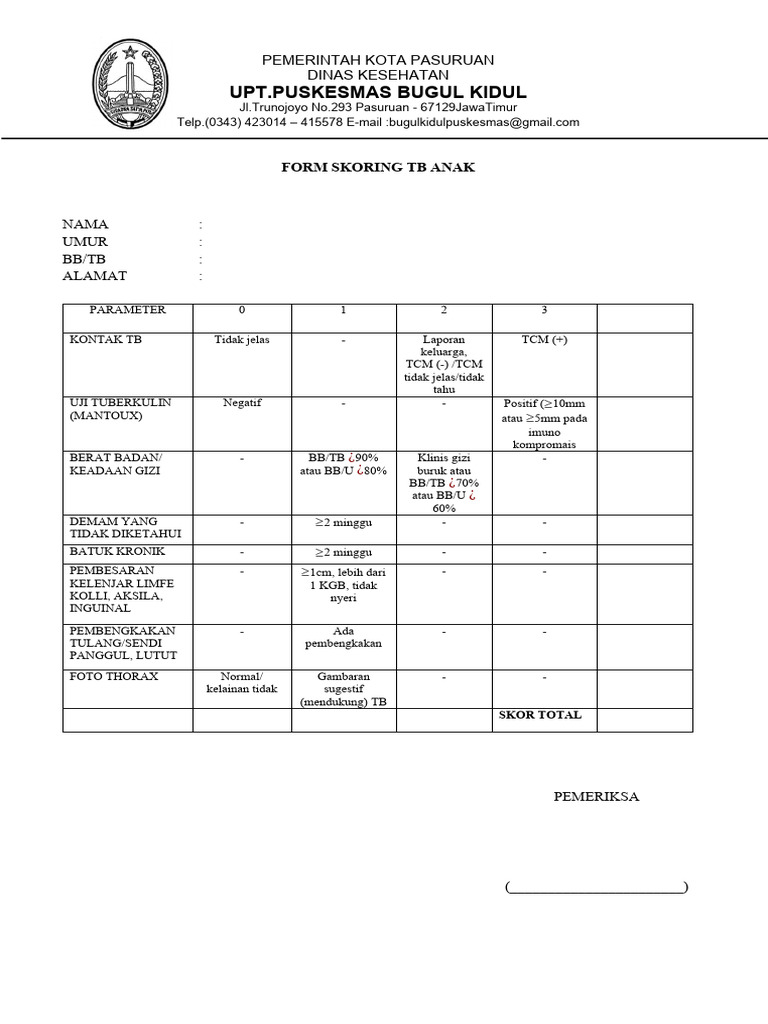Form Skoring TB Anak di Puskesmas | PDF