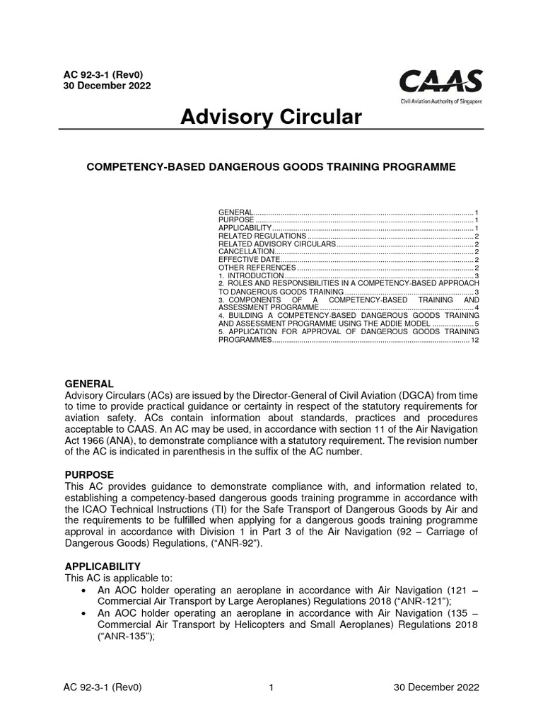 CAAS (30 December 2022) Ac-92-3-1 - (Rev-0) - Competency-Based-Dangerous-Goods-Training-And ...