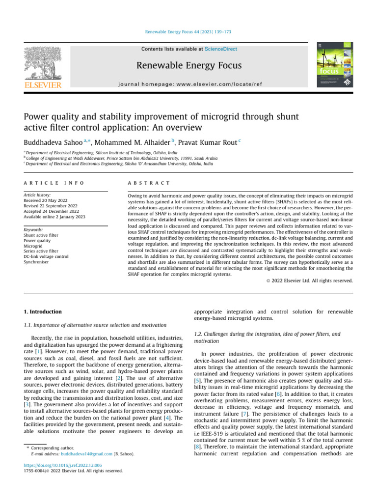 Power Quality and Stability Improvement of Microgrid Through Shunt Active Filter Control ...