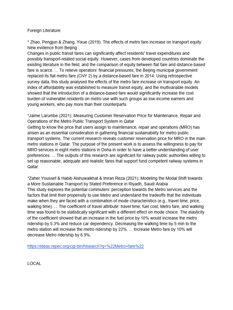 FOREIGN and LOCAL LITERATURE | PDF | Rapid Transit | Washington Metro