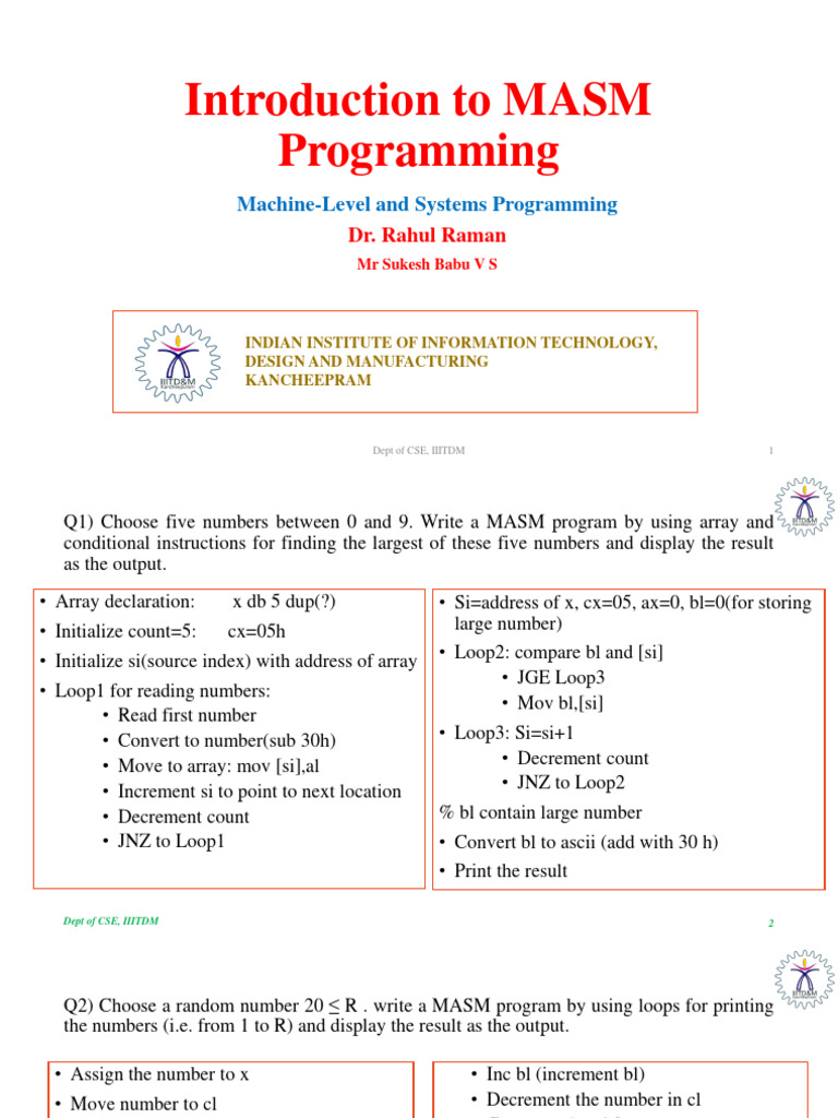 MASM Programming Basics and Examples | PDF | Computer Programming ...