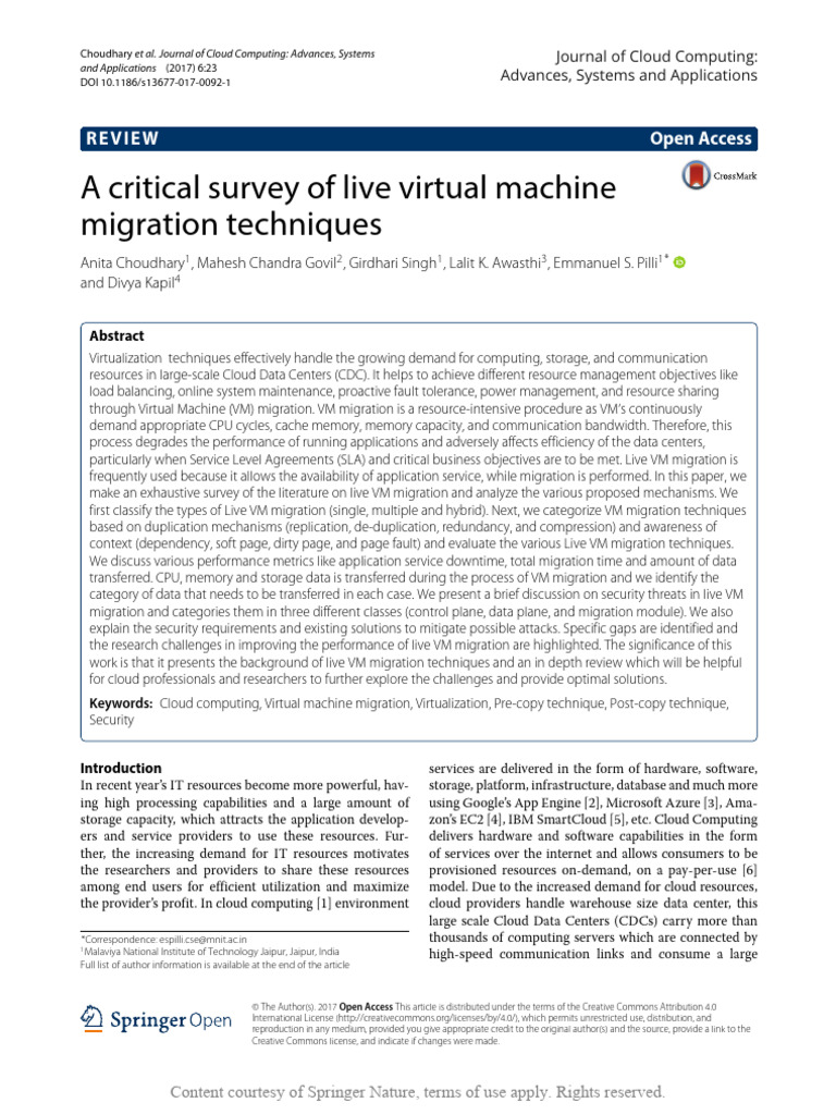 A Critical Survey of Live Virtual Machine Migratio | PDF | Virtual Machine | Cloud Computing