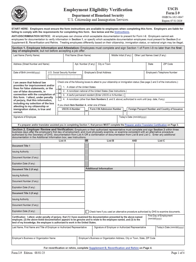 Form I-9 Guide for Employers | PDF | Federal Government Of The United ...
